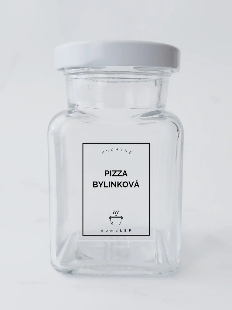 Samolepka na kořenky PIZZA BYLINKOVÁ průhledná 3 × 4 cm tučné písmo