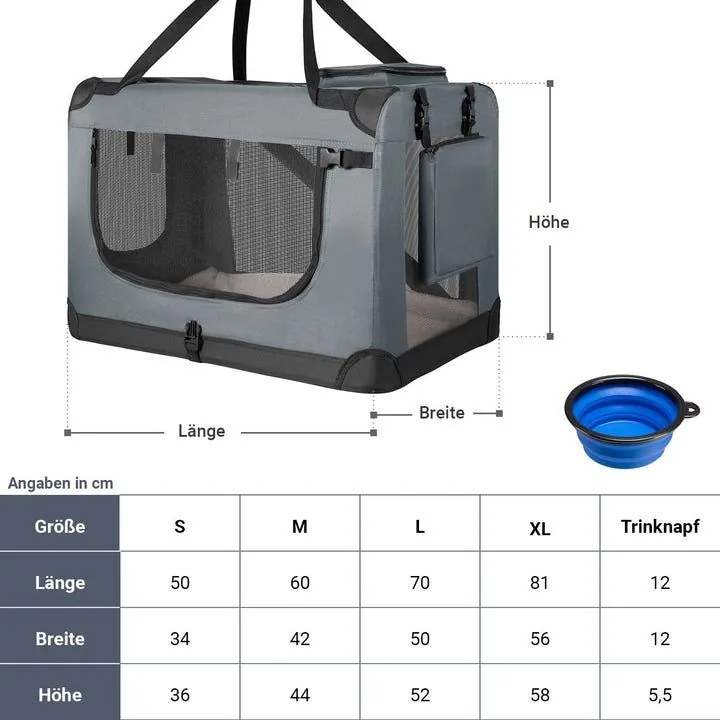 Skládací přepravní box pro psy, šedý, s pelíškem, velikost S