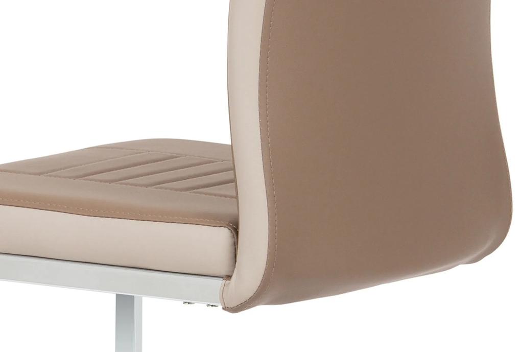 Jídelní židle DCL-406 COF, koženka coffee s boky cappucino, chrom