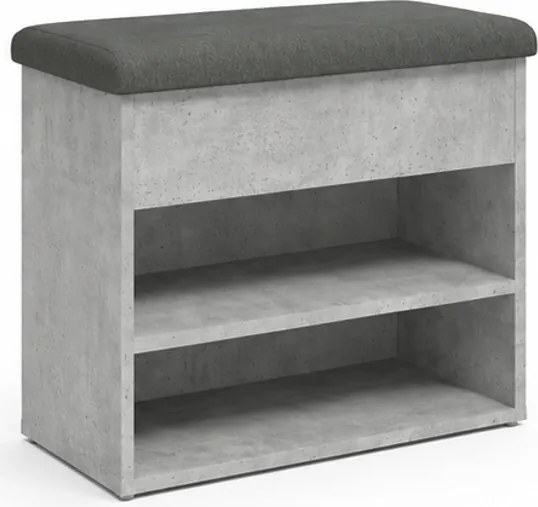 skříňka na boty, botník s polstrováním, lavice, sedací, police, dřevo/látka, 52x63x32 cm, beton šedá/šedá, Dekorino BS20260012