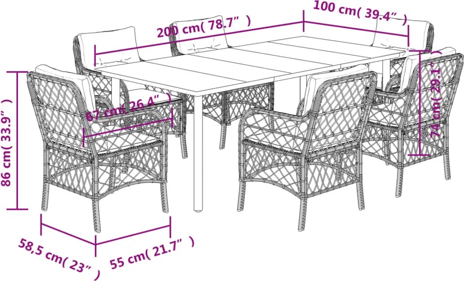 7dílný zahradní jídelní set s poduškami světle šedý polyratan 3212178