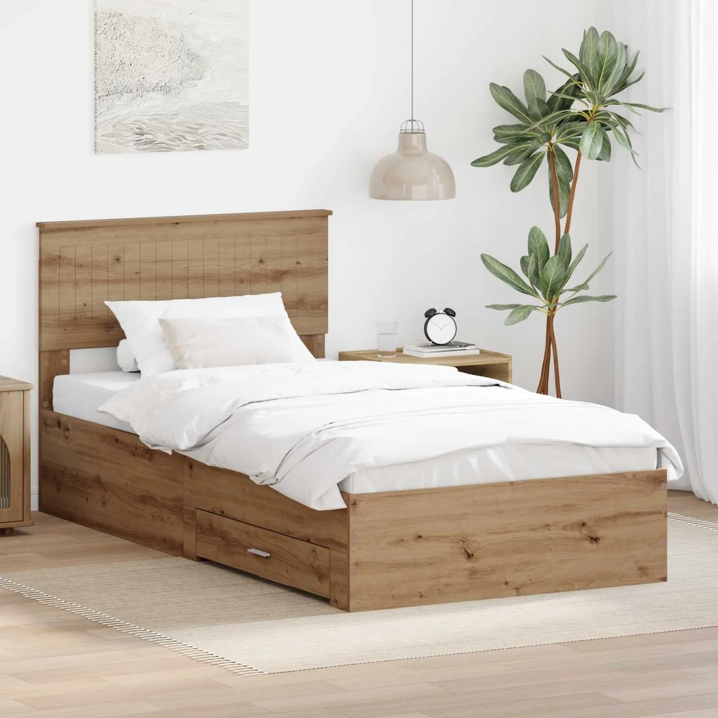 Rám postele s čelo Dub artisan 100 x 200 cm Kompozitní dřevo 3410939
