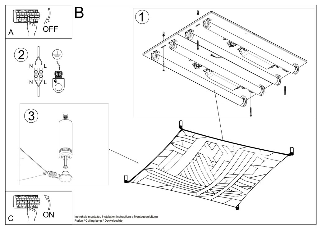 Stropní svítidlo Luna, 1x bílé textilní stínítko, (105 cm)