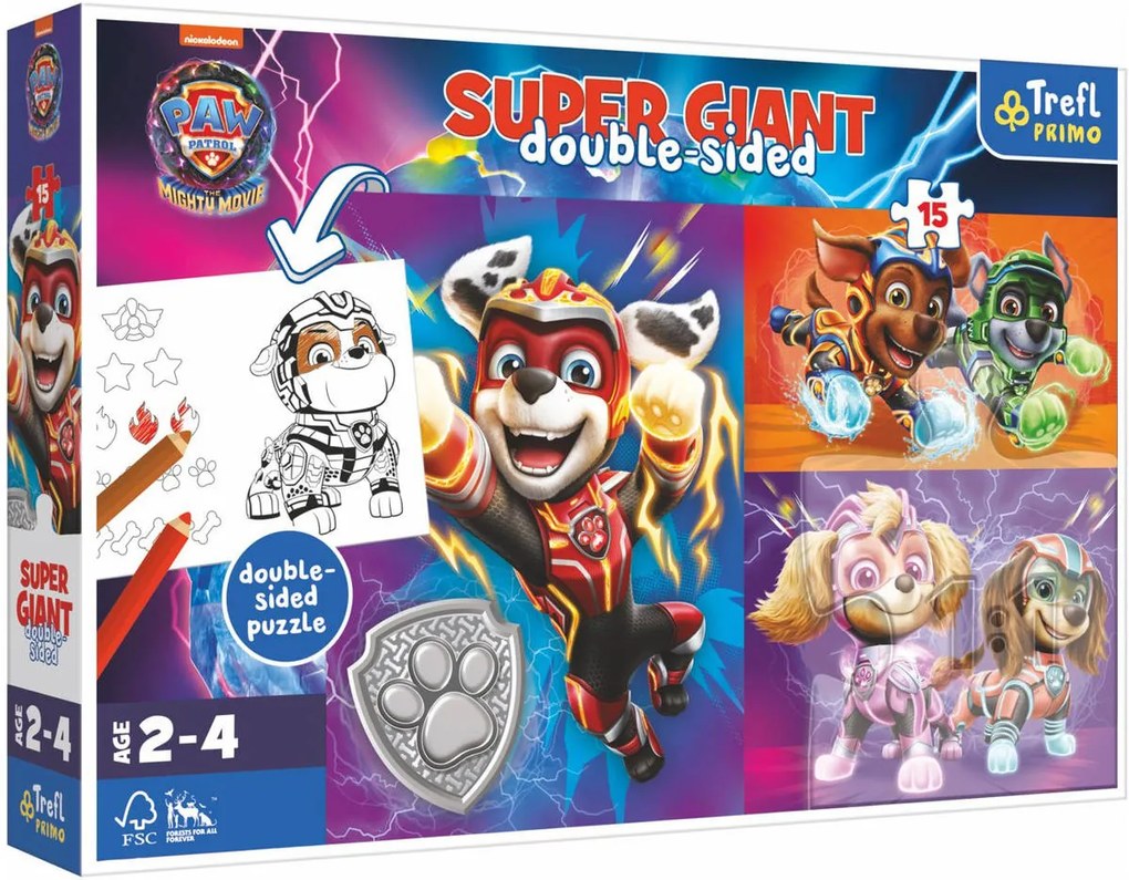 TREFL PUZZLE GIANT Oboustranné Paw Patrol 60x40cm 15 dílků skládačka 3v1 tr42009