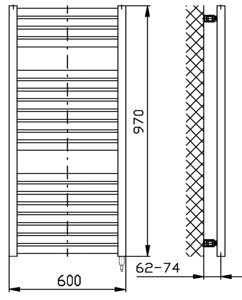 Aqualine, TONDI-E elektrické topné těleso, rovné, 600x970 mm, 400W, bílá, DE460T