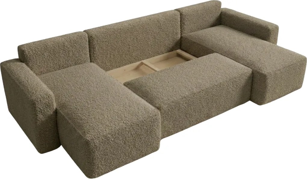 Rozkládací sedací souprava do U SMART BOUCLE 303x143 cm, tmavě béžová