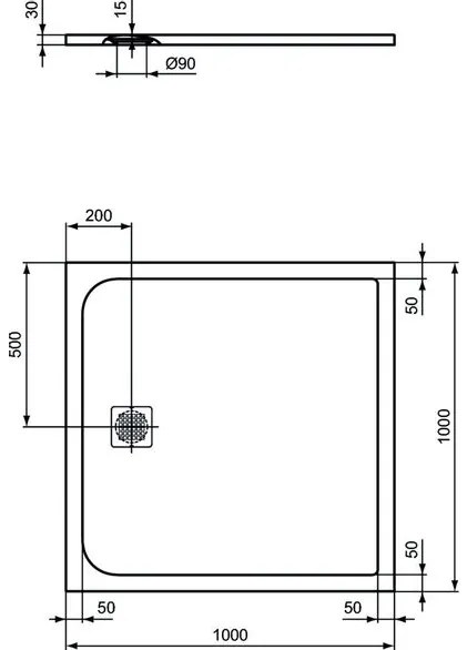 Ideal Standard Ultra Flat S Sprchová vanička 100x100 cm, černá K8216FV