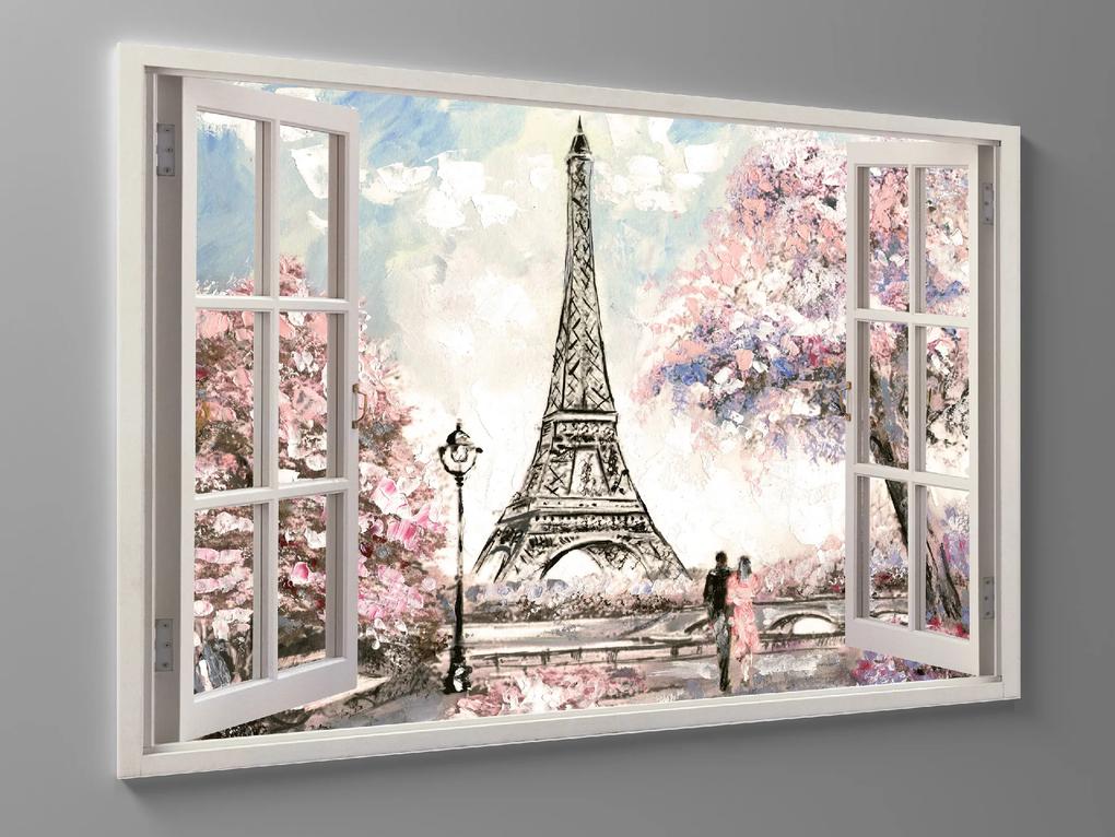 Liox Obraz okno Eiffelova věž Rozměr: 60 x 40 cm