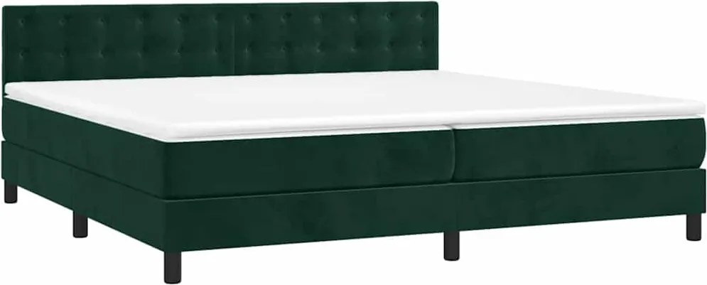 Box spring postel s matrací a LED tmavě zelená 200x200 cm samet 3134666
