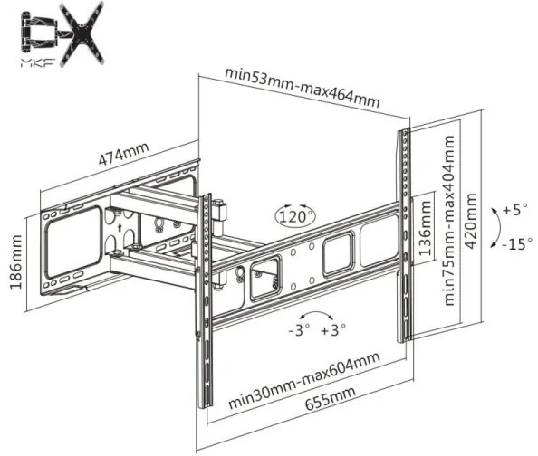 MK FLORIA MKF-17DP641 - Nástěnný držák na TV s kloubem 80" černá