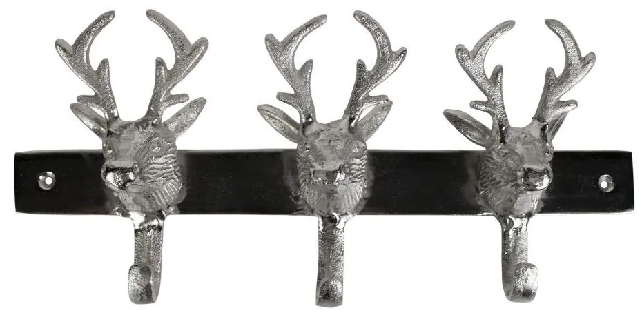 Nástěnný kovový věšák se stříbrnými háčky ve tvaru jelenů - 36*7*17cm
