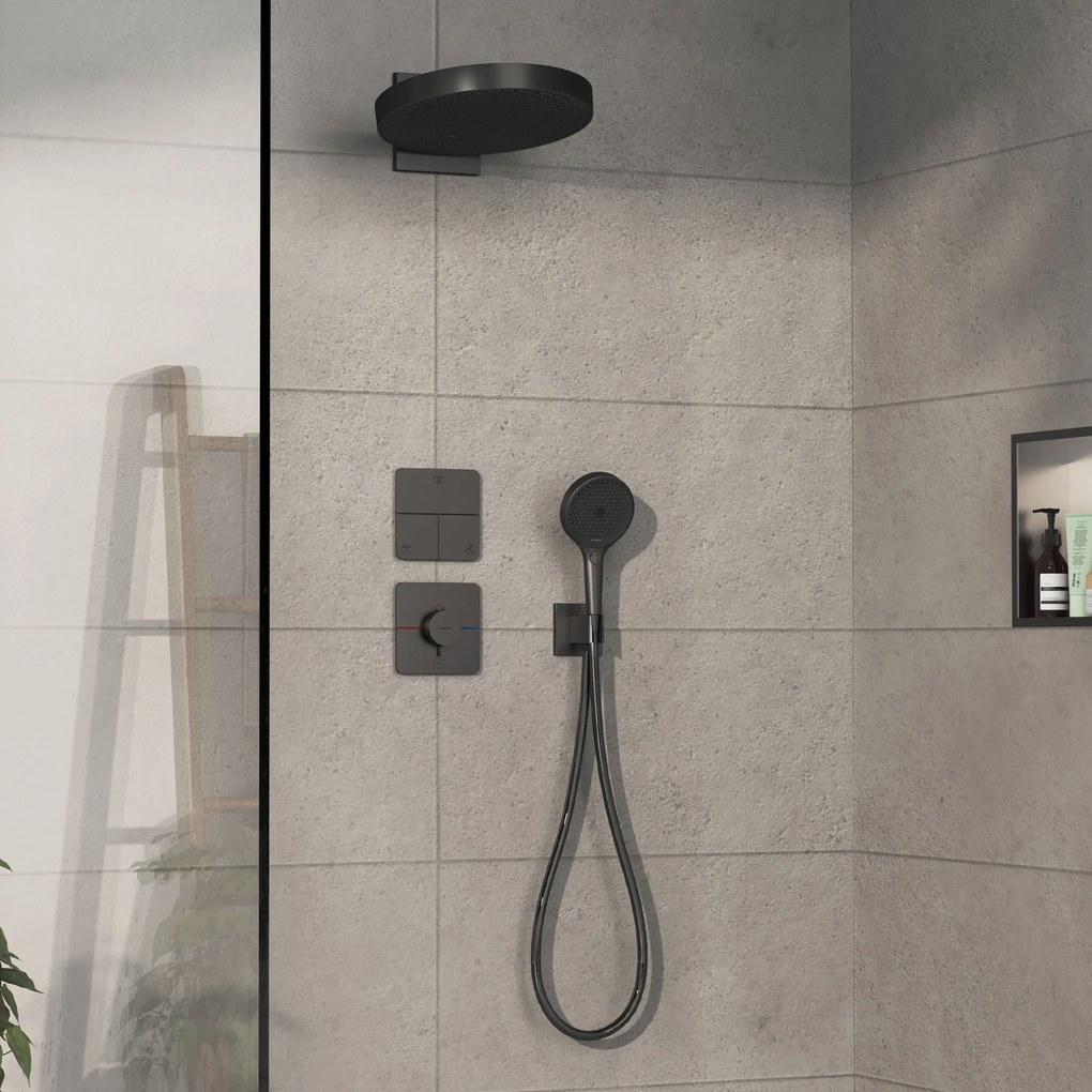 Hansgrohe ShowerSelect Comfort Q, termostat pod omítku pro 1 spotřebič a další výtok, kartáčovaný černý chrom, HAN-15589340