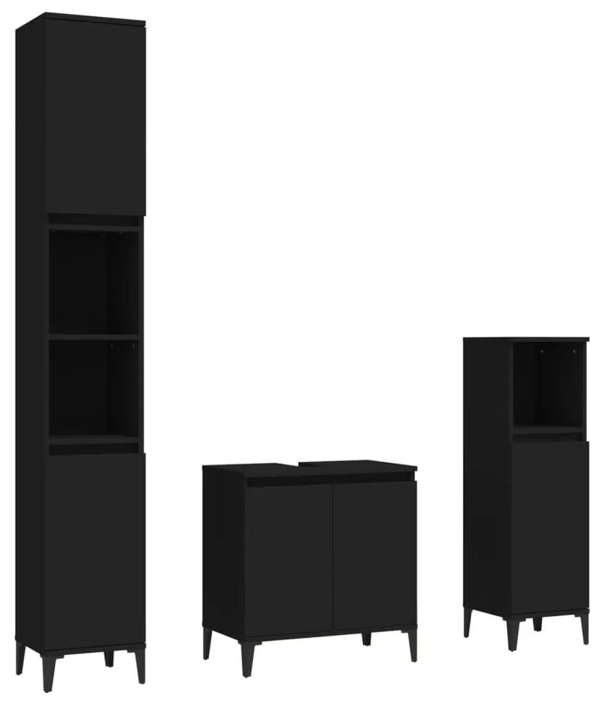 3dílný set koupelnového nábytku černý kompozitní dřevo,  3185590