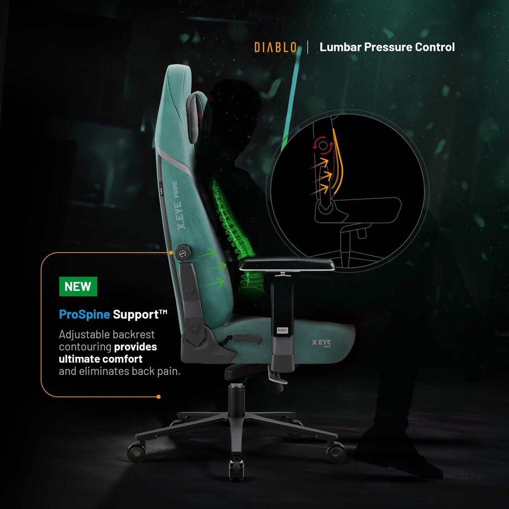 Herní křeslo Normal Size, mátový-černý: Diablo X-Eye Prime Mystic Mint