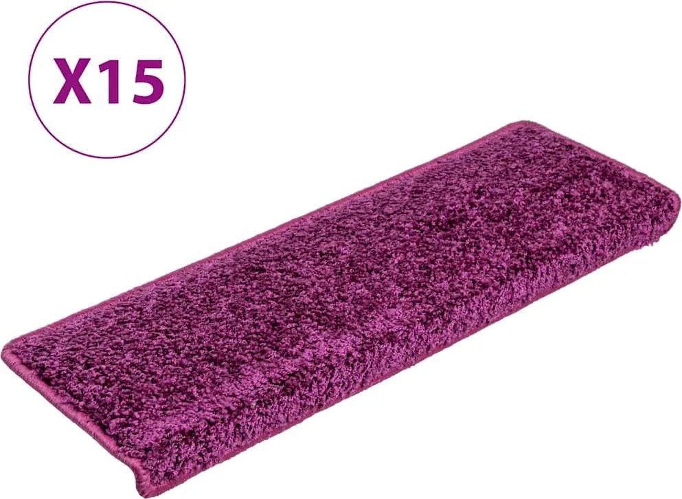 Schodové rohože 15 ks 65 x 21 x 4 cm fialové s obdélníkovým okrajem 134580