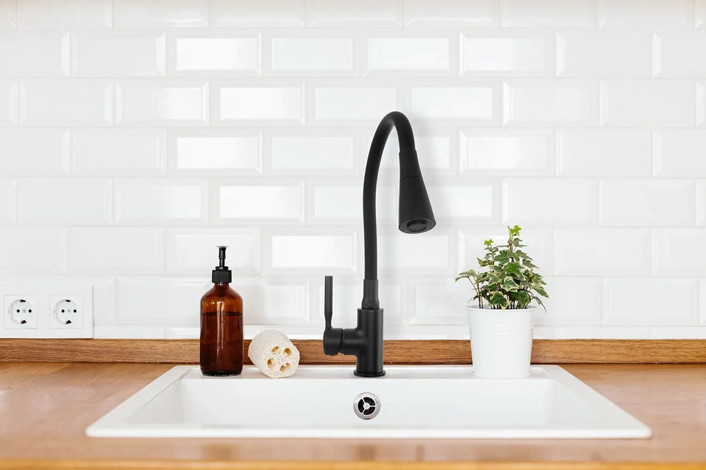 Invena Pogo, vysoká dřezová baterie 2-funkční, černá matná, INV-BZ-80-P04-L
