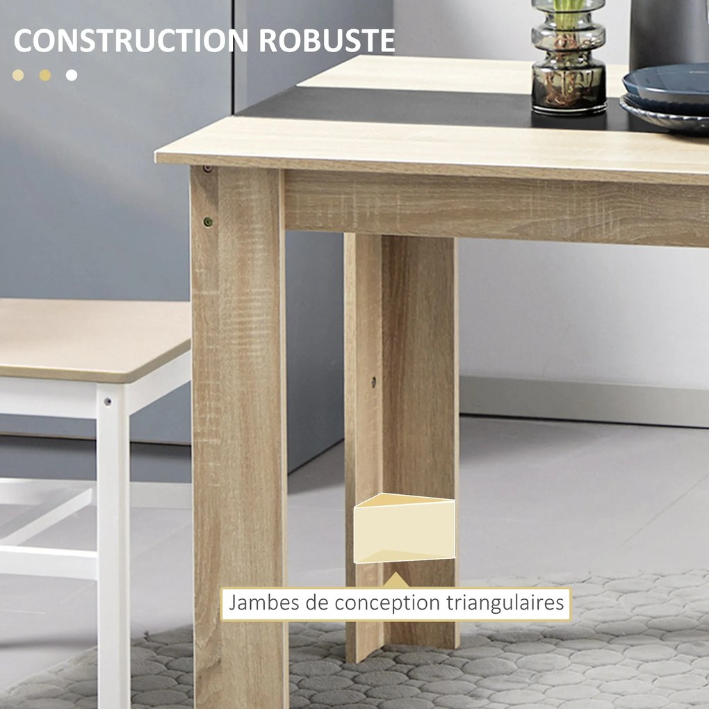 HOMCOM Moderní jídelní stůl s velkou pracovní plochou pro 2-4 osoby z dřevotřísky 120D x 69Š x 75V cm Černá a Přírodní