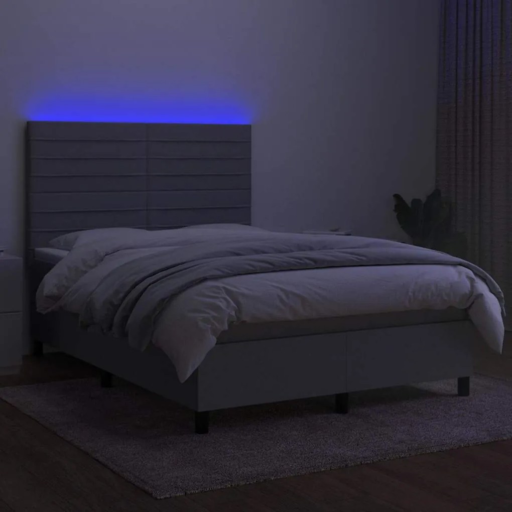 Box spring postel s matrací a LED světle šedá 140x200 cm textil 3134957