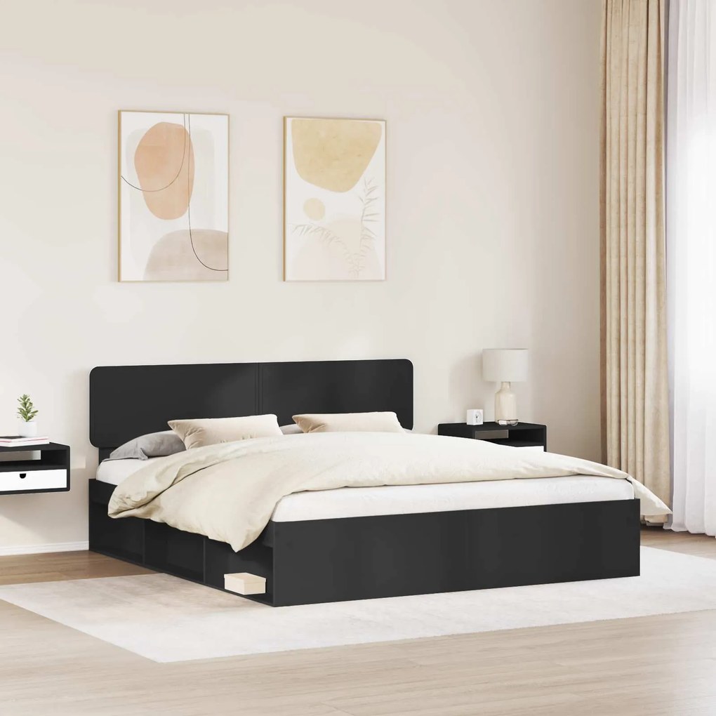 Rám postele s čelo Černá 200 x 200 cm Masivní borové dřevo 3412034