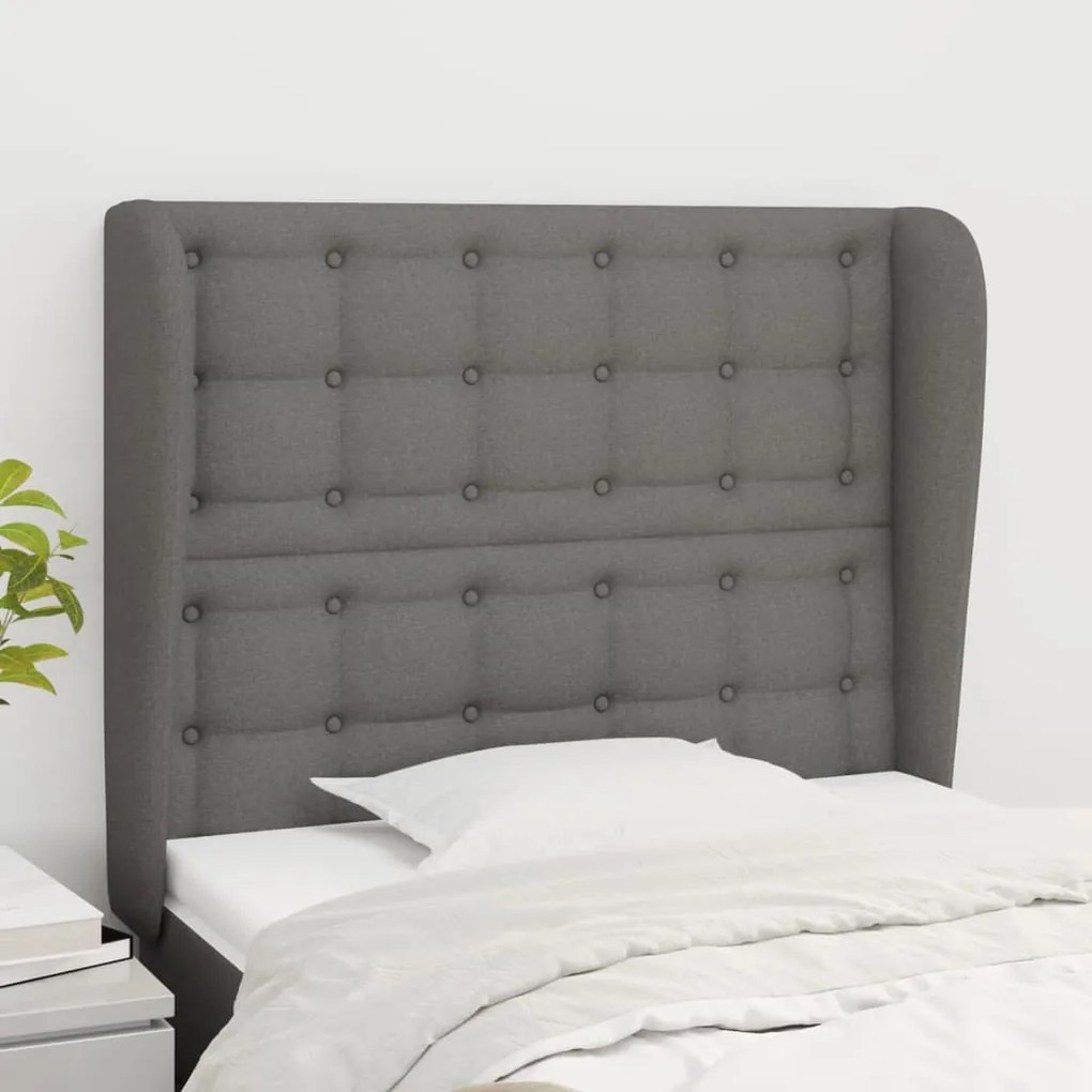 Čelo postele typu ušák tmavě šedé 103x23x118/128 cm textil 3118381