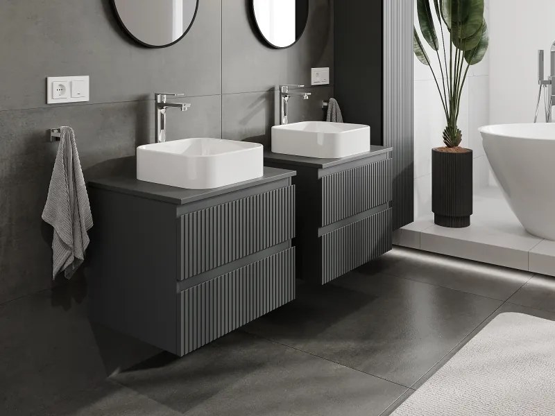 Mexen Rivel, koupelnová skříňka 60 cm, 2 zásuvky, drážkovaná, grafitová matná, 91A20-06047-2-BFF66