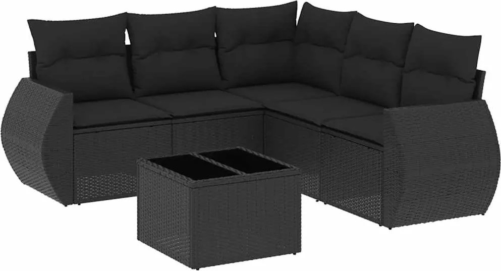 6dílná zahradní sedací souprava s poduškami černá polyratan 3221354