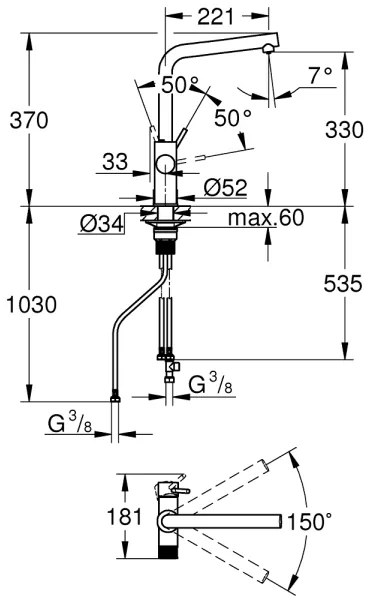 GROHE 30600000 - Dřezová baterie BLUE PURE L-výpusť lesklý chrom