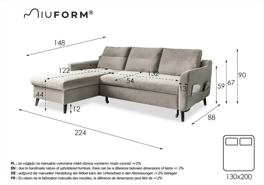 Růžová sametová rozkládací rohová pohovka Miuform Stylish Stan, levý roh