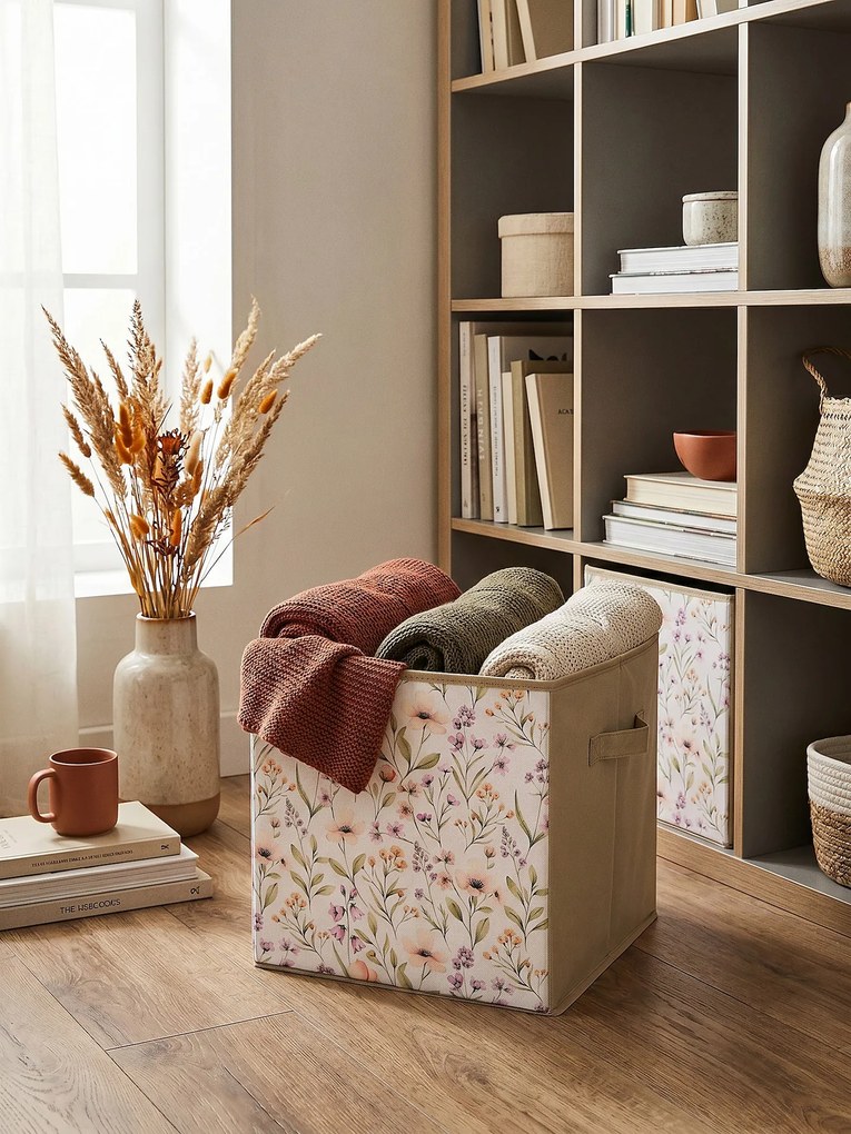 Sinsay - Skládací úložný box s květinovým vzorem - béžová