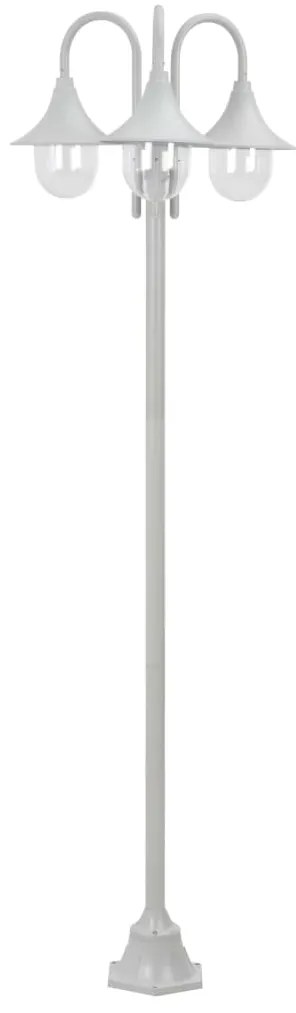 44206 vidaXL Zahradní sloupová lampa 3 ramena E27 220 cm hliník bílá