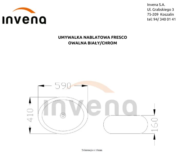 Invena Fresco, umyvadlo na desku 59x41x15 cm, bílá-stříbrná, INV-CE-31-001-W