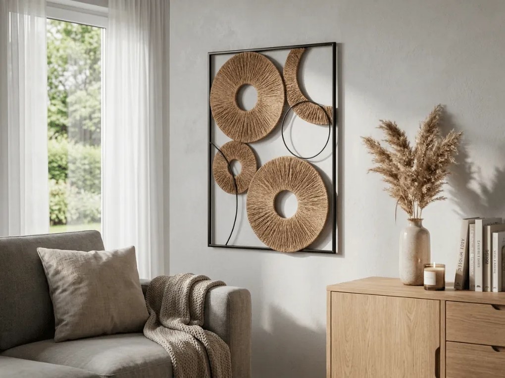 Sada 2 ks nástěnné dekorace CIRCLES kov 48x68 cm, černá / bílá