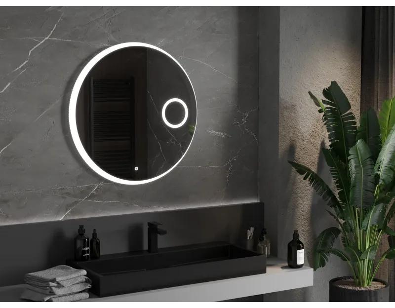 Mexen Ella podsvícené koupelnové zrcadlo s kosmetickým zrcátkem, Kulaté 80 cm, LED 6000K, ventilátor - 9811-080-080-611-00