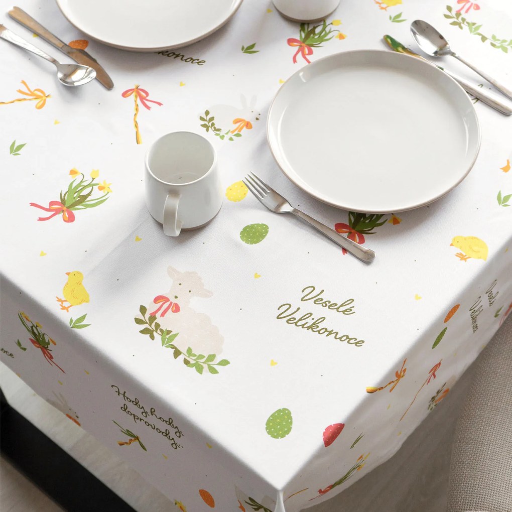 Goldea hranatý ubrus z pevné bavlny - české velikonoce 120 x 140 cm