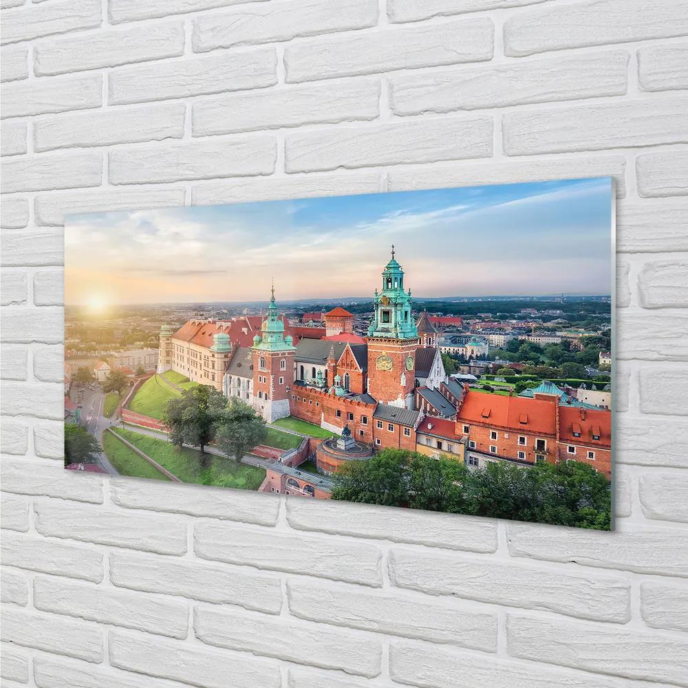 akrylový obraz Krakow castle panorama svítání 140x70 cm