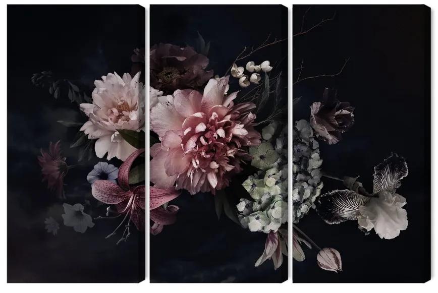 Vícedílný obraz Květiny Ve Stylu Vintage Na Tmavém Pozadí Nedostatek Nedostatek Plátno Canvas 60x40