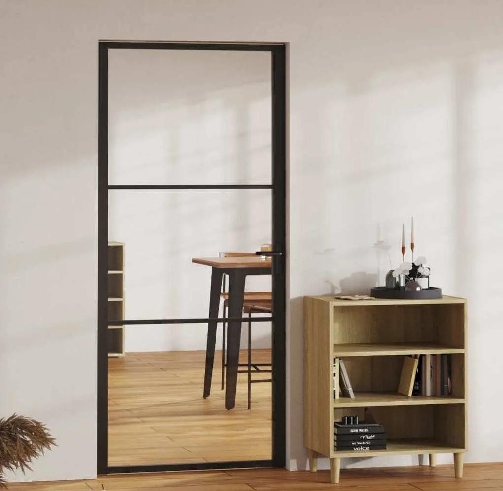 vidaXL Interiérové dveře 93 x 201,5 cm černé ESG sklo a hliník [350554] Barva: Černá a průhledná