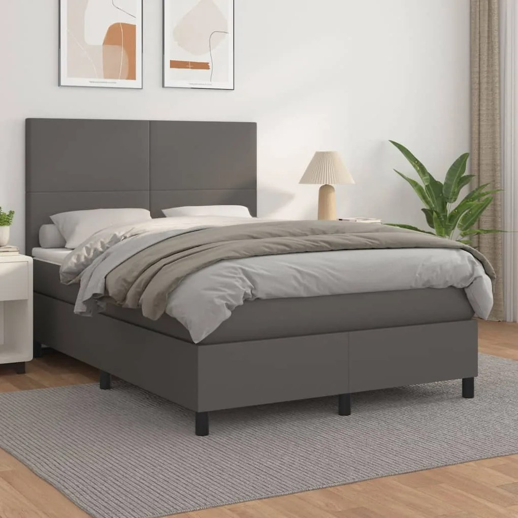 Box spring postel s matrací šedá 140 x 190 cm umělá kůže