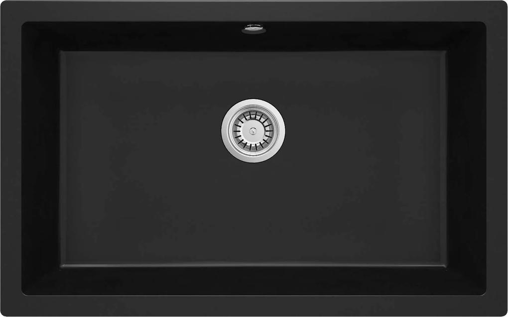 Deante Corda, granitový dřez pod desku 800x500x204 mm, 3,5" + prostorově úsporný sifon, 1-komorový, černá, ZQA_N10D