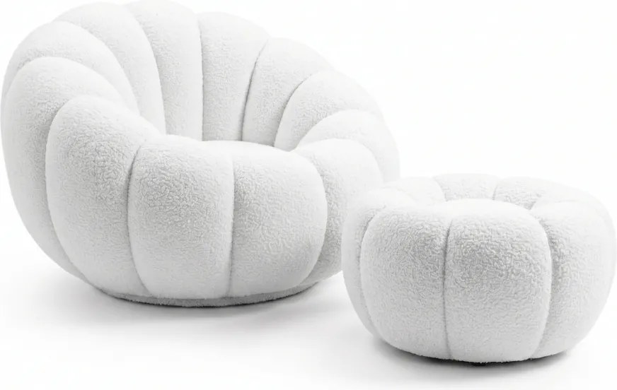 Designové křeslo BLOOM s taburetem, bílá