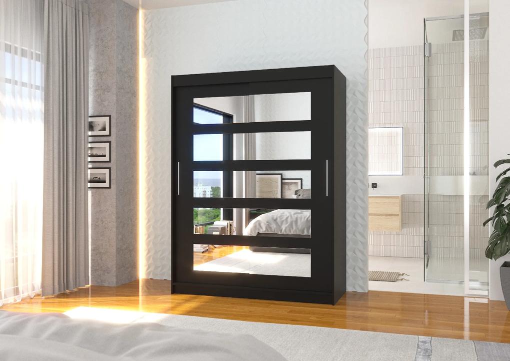 Posuvná skříň se zrcadlem MURANI 150 Hlavní barva: Černá, LED osvětlení: Ne