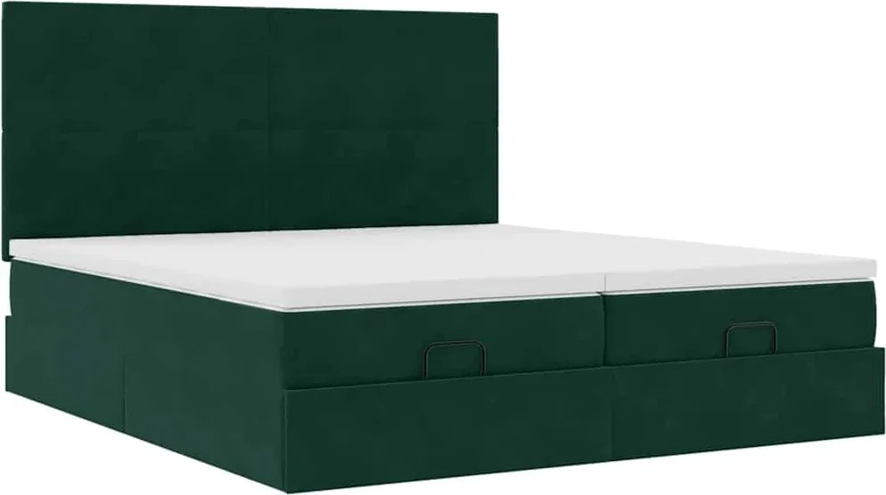 Osmanský rám postele s matrací tmavě zelená 200x200cm samet 3313763