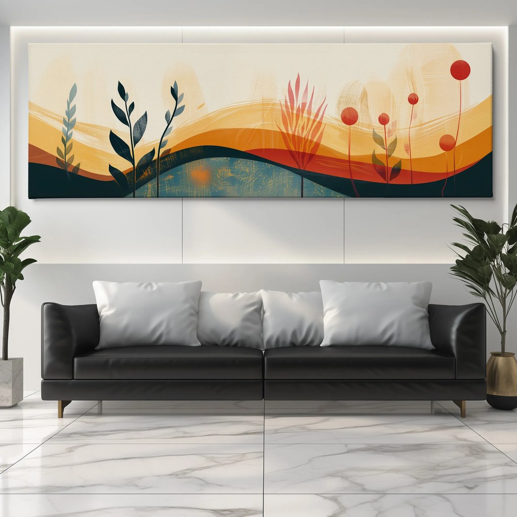 Obraz na plátně - Květinové vlnky FeelHappy.cz Velikost obrazu: 120 x 40 cm