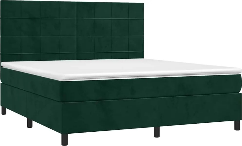 Box spring postel s matrací a LED tmavě zelená 180x200 cm samet 3136140