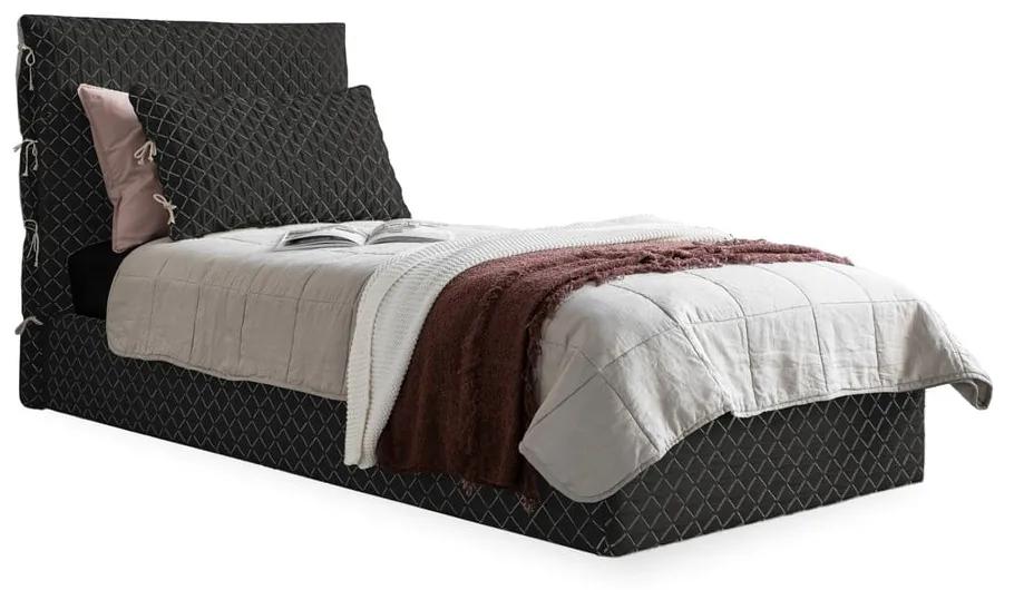 Černá čalouněná jednolůžková postel s úložným prostorem s roštem 90x200 cm Sleepy Luna – Miuform
