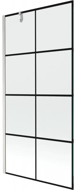 Mexen Next, 1-křídlová vanová zástěna 90 x 150 cm, 6mm čiré sklo - černý vzor, ocelová, 895-090-000-00-77-97
