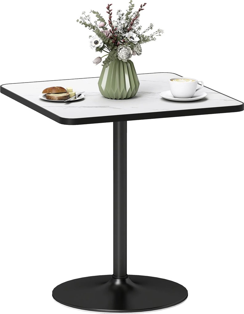 HOMCOM Jídelní stůl pro 4 osoby v moderním stylu s bílým mramorovým efektem a kulatým podstavcem, 70 x 70 cm, bílý | Aosom