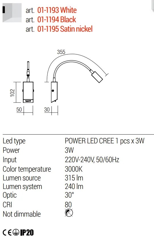 Nástěnná LED lampička HELLO 01-1195