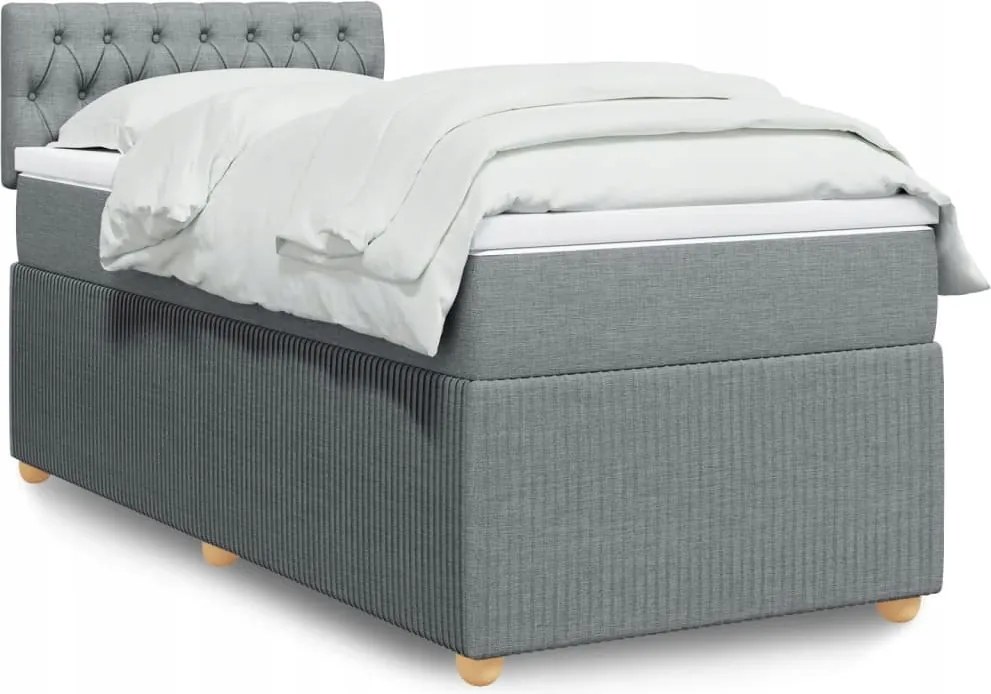 Box Spring Postel S Matrací Textil Světle Šedá Prošívaný design 90 x 200
