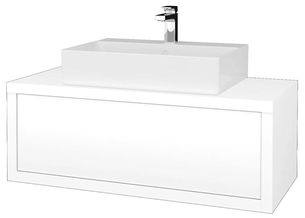 Dřevojas Koupelnová skříň STORM SZZ 100 (umyvadlo Kube) Varianta: D01 Beton / L01 Bílá vysoký lesk